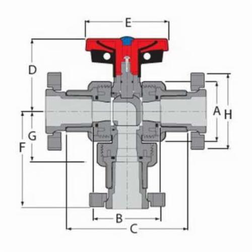 Spears® 4733L2-020C True Union 2000 3-Way Vertical Diverter Ball Valve, 2 in Nominal, Flanged ...